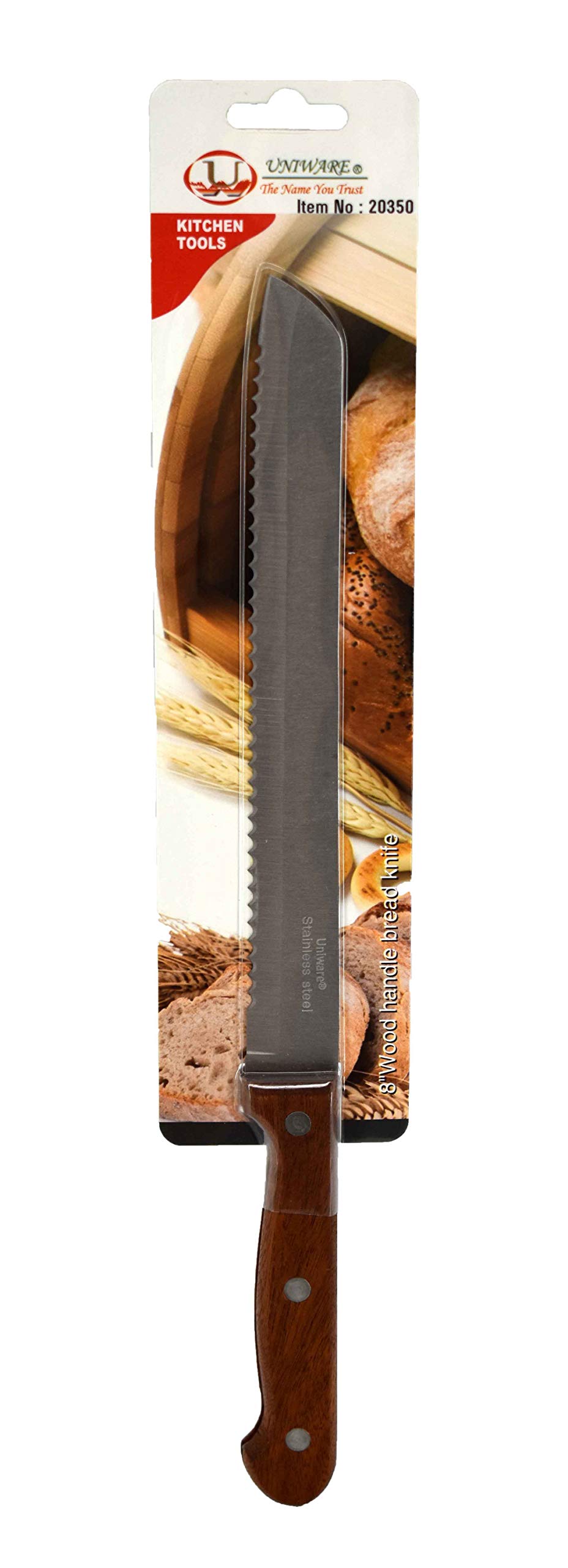 Uniware Stainless Steel Bread Knife with Wood Handle, 8 Inch Sharp Blade