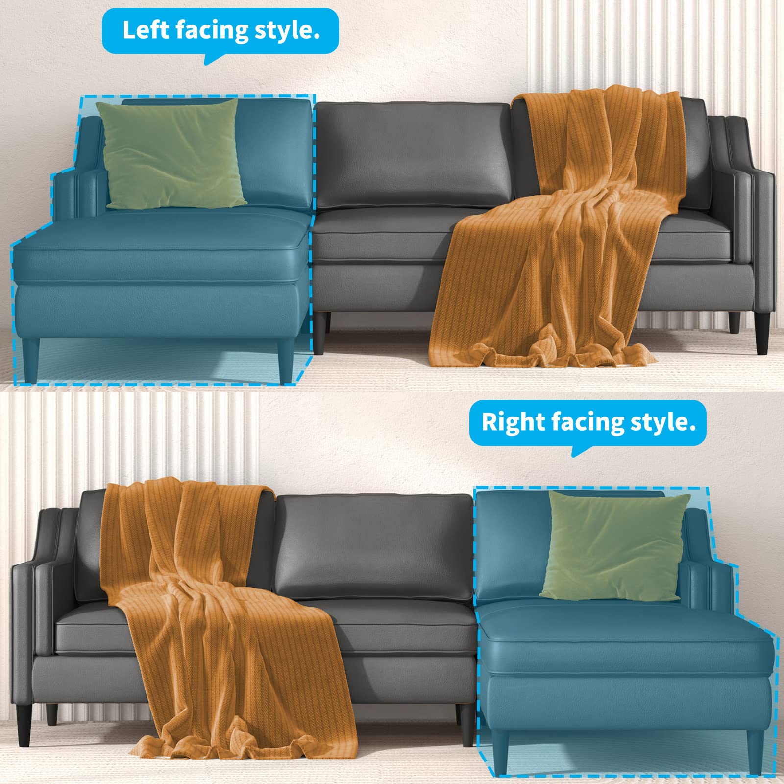 Mjkone Top Grain Leather Sectional Sofa couch, Luxurious Upholstered Couches with Left Facing Chaise, Modular Lounge & 2-Seater Couch Set for Living Room Apartment Office (Truffle)