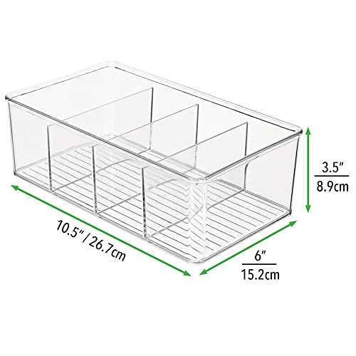 mDesign Plastic Office Storage Organizer Bin Box - 4 Divided Sections - Cabinets, Closets, Drawers, Desks, Tables, Workspace, 2 Pack - Clear