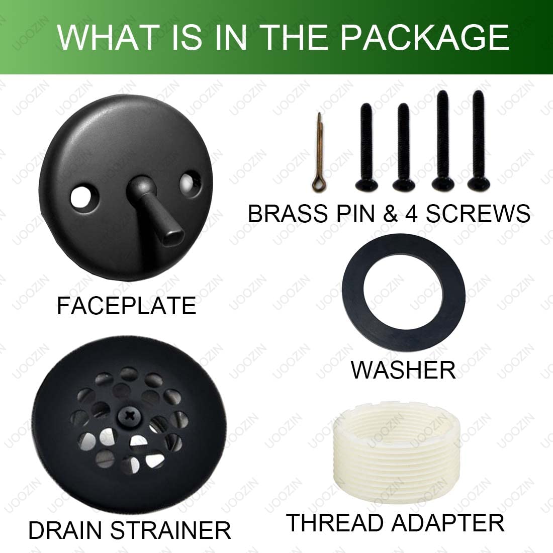 Trip Lever Trim kit for Bathtub Drain Stopper with Bath tub Overflow Cover Two Hole faceplate Replacement Strainer and Screw Matte Black