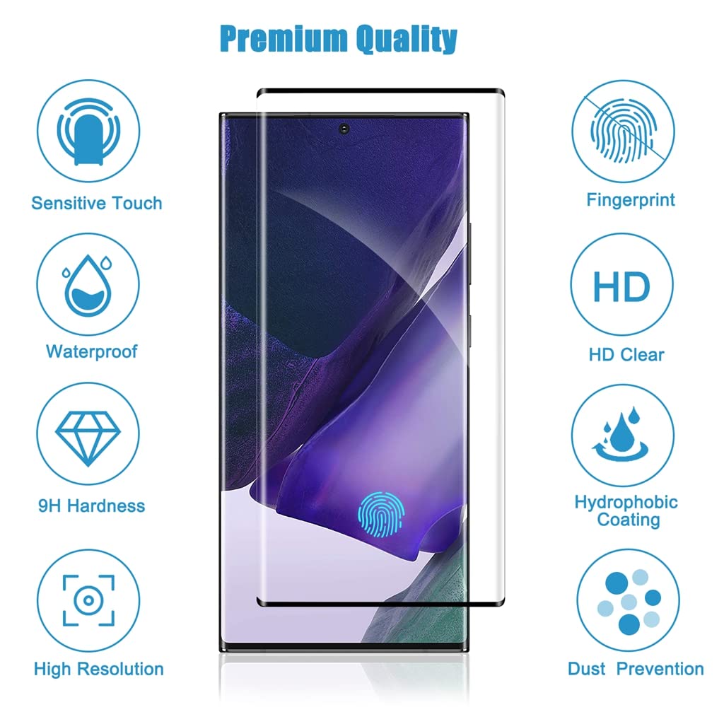 OttarScreen Galaxy Note 20 Screen Protector, 3 Pack Tempered Glass Screen Protector【3+1 Pack 】With 1 Pack Camera Lens Protector, Compatible Fingerprint, 3D Glass 9H Hardness Tempered Glass Screen Protector for Samsung Galaxy Note 20 5g