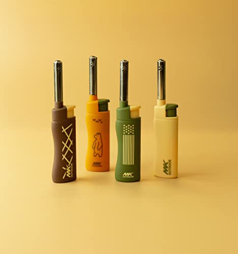 MK Lighter 5pcs. Outdoor Series Candle Lighters, Windproof Torch Flame, Ideal Lighters for Candles, BBQ Grills, Camping Lighters, Outdoor Activities, Refillable Butane, Multipurpose Lighters