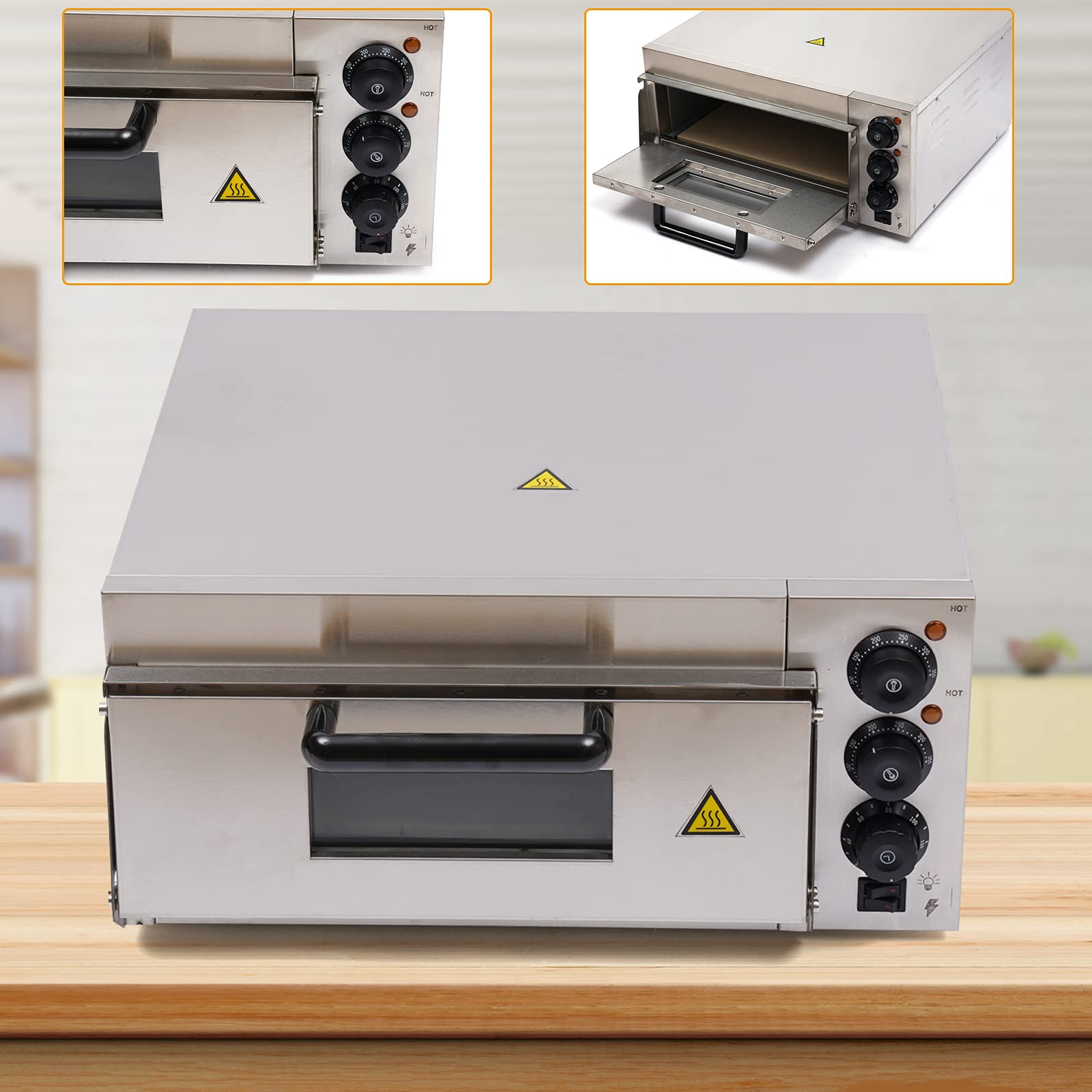 METTSOCH Pizza Oven Single Deck Fire Stone Electric 2000W 11.5inch Stainless Steel Commercial For Indoor, Business Sliver