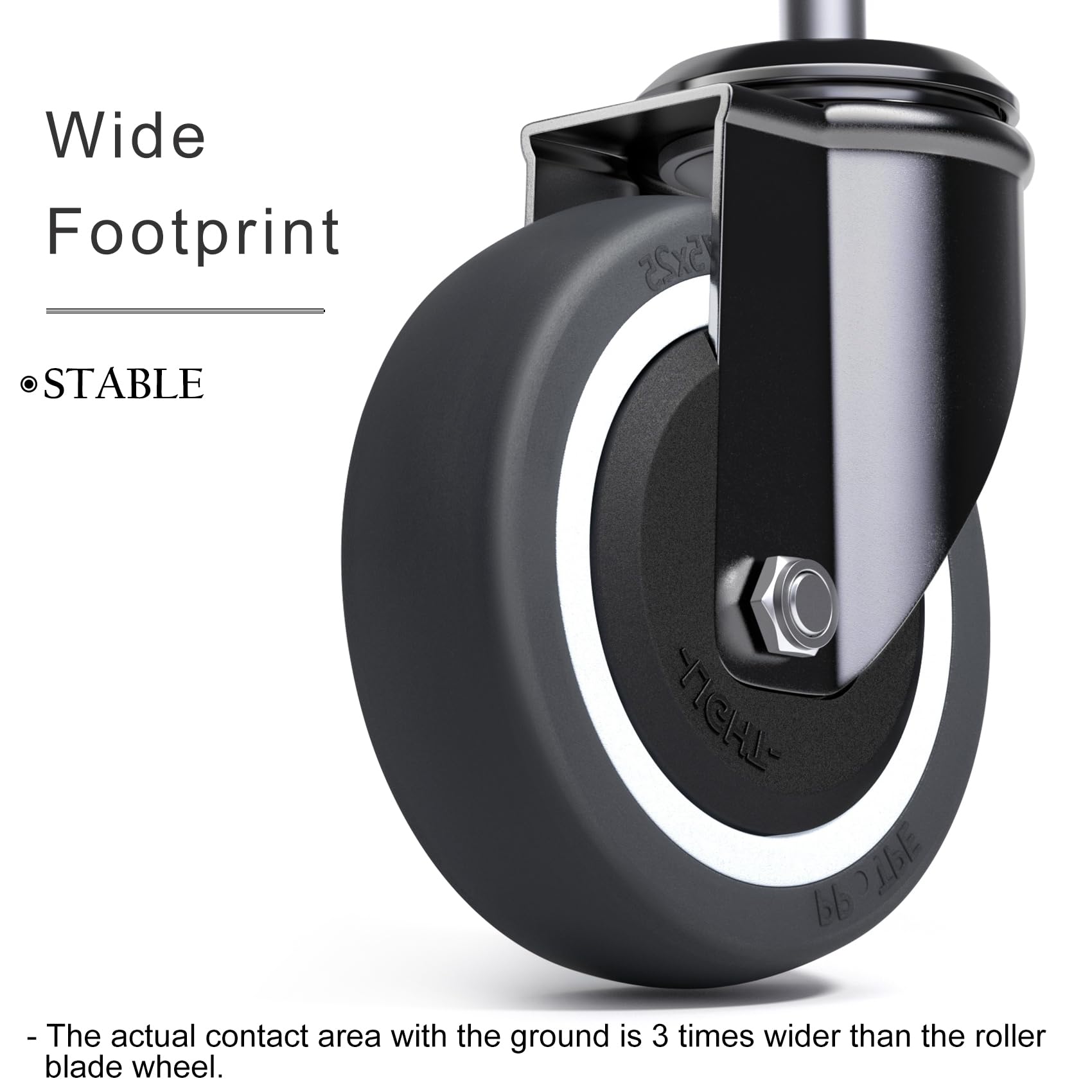 WUDOYO Wide Rubber Office Chair Wheels Replacement Against Hair Stuck Heavy Duty for Carpet Wood Tile Floor(Without Locks)