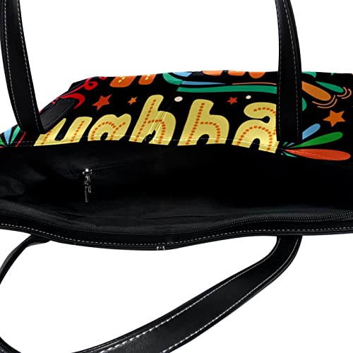 Women's Large Size Canvas Shoulder Bag Hobo Crossbody Handbag Casual Tote, Happy New Year Retro