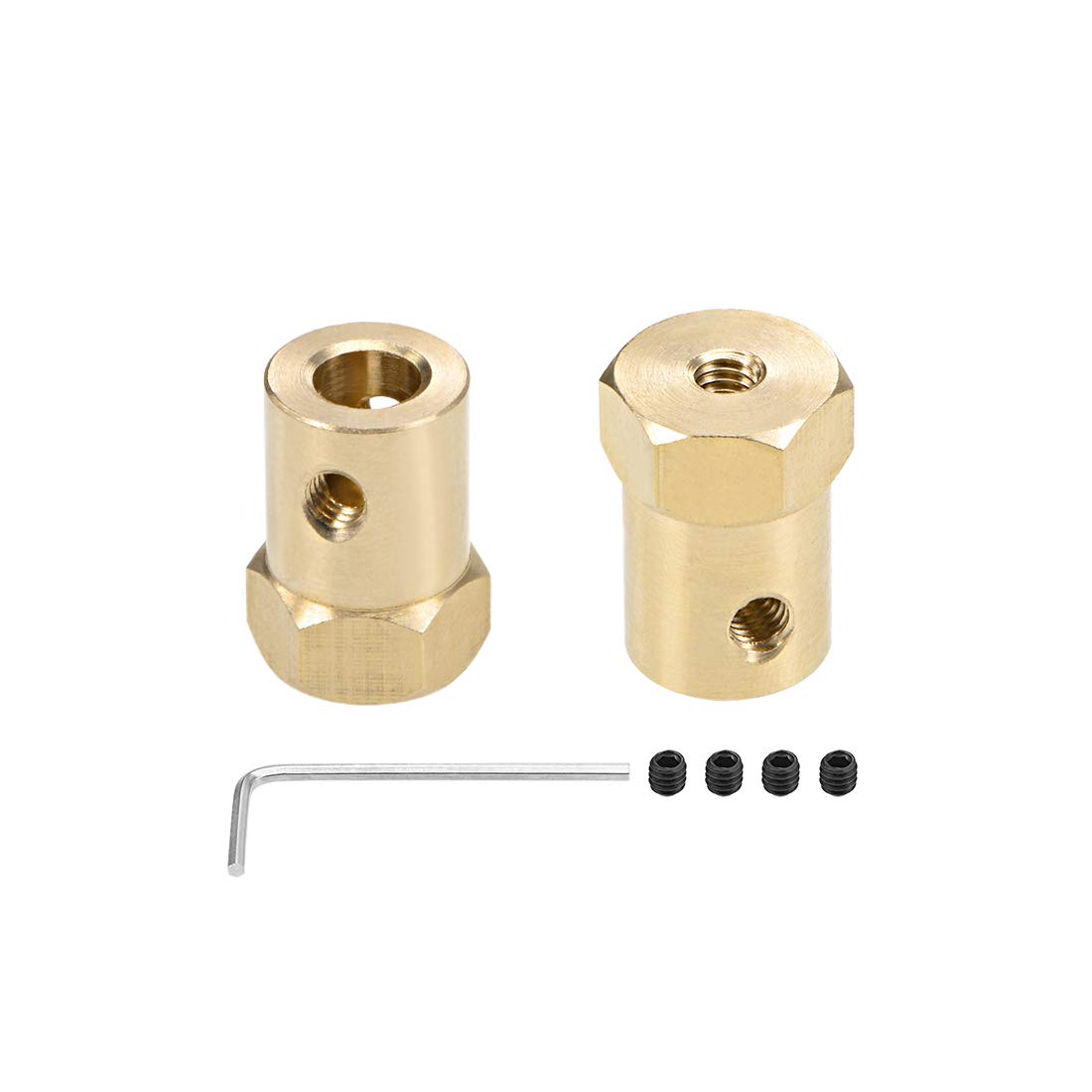 uxcell Hex Coupler 6mm Bore Motor Hex Brass Shaft Coupling Connector for Car Wheels Tires Shaft Motor 2pcs