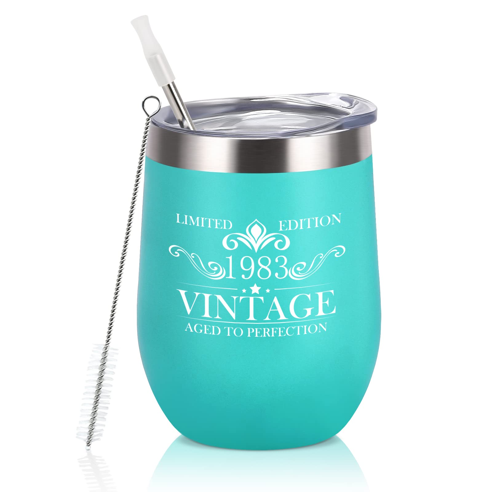 Qtencas 1983 40th Birthday Gifts for Women Vintage 1983 Aged to Perfection 40 Years Old Aged Gifts for Women Men Wine Tumbler, 12 Oz Stainless Steel Wine Tumbler for Birthday Anniversary, Rose Gold