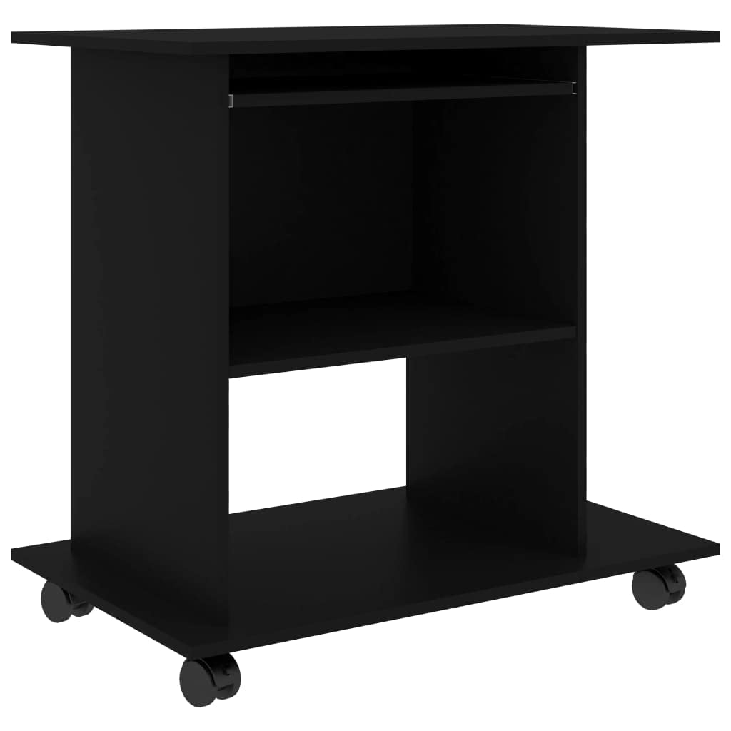 Modern Computer Desk,Small PC Laptop Table Writing Desk,31.5" Inch Mobile Rolling Portable Student Desk,with Smooth Keyboard Tray,Wheels and Bottom Shelves for Home Office Workstation,Black