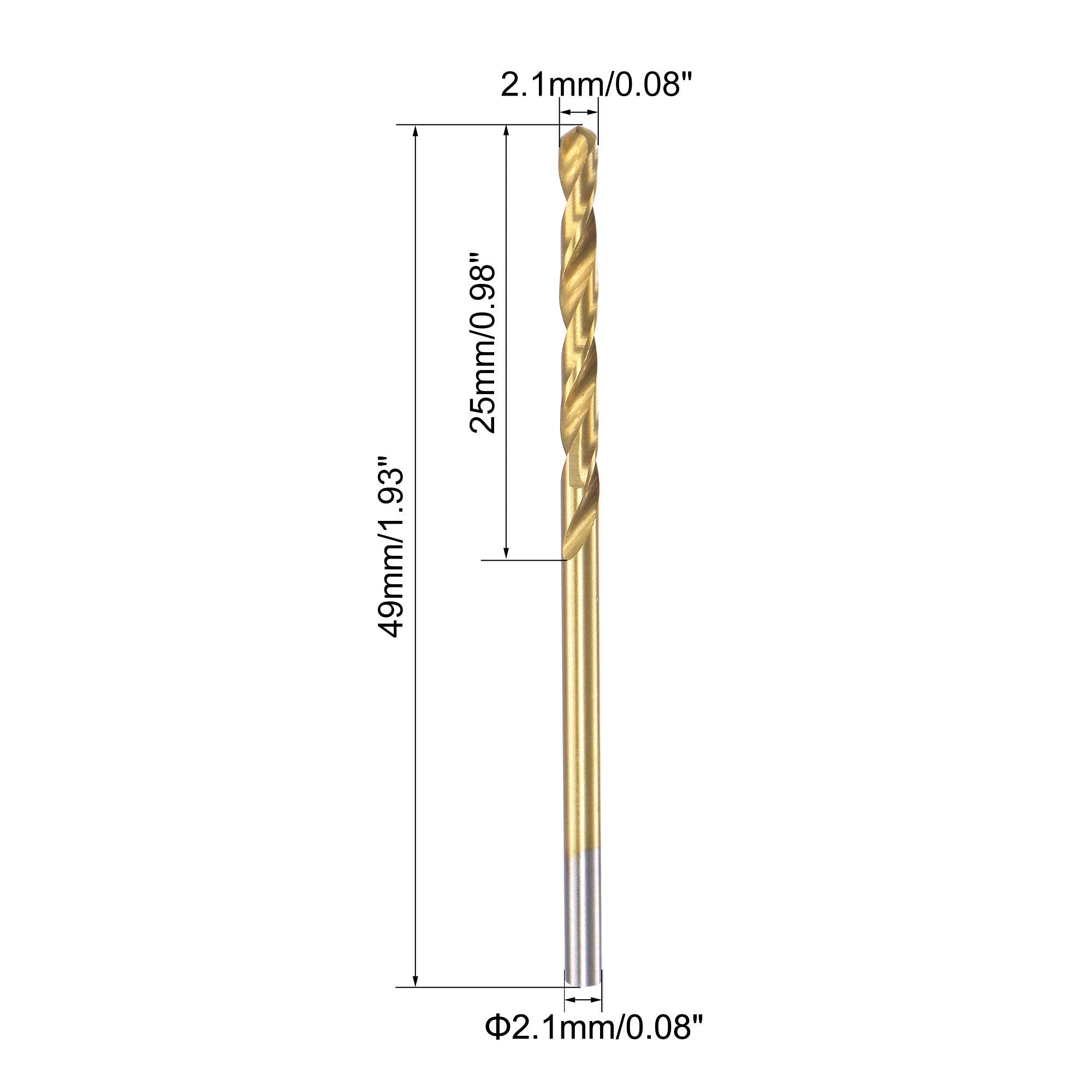 uxcell High Speed Steel Straight Shank Twist Drill Bit Fully Ground Titanium Coated 2.1mm Drill Diameter 49mm Total Length 25mm Drill Bit Length 12 Pcs