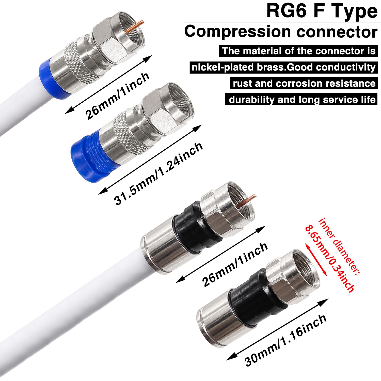 Taiss Coax Cable Crimper Tool Kit with 20 PCS F Style RG59 RG6 Compression connectors,Coaxial Cable Stripper,Coaxial Cable Compression Tool Kit,Adjustable RG59 RG6 RG7 RG11 coaxial cable crimper