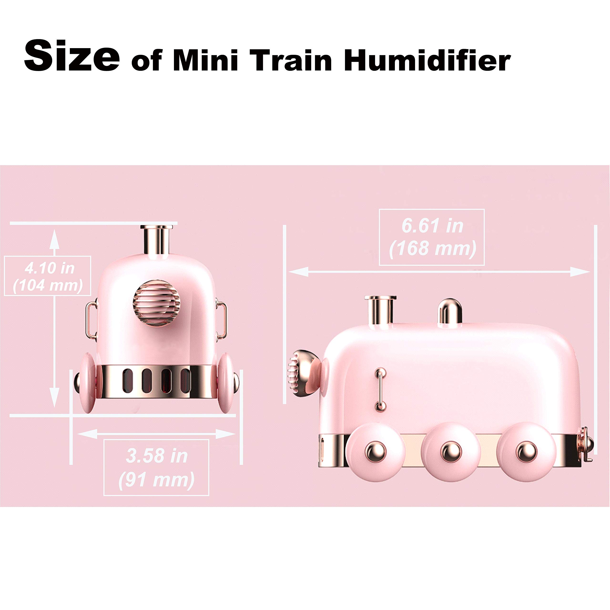 Mini Train USB Humidifier, Ultra Quiet Cute Desktop Mute Mini Personal Portable Small Humidifier with LED Light Small Diffuser for Office, Bedroom, 4 Hours Auto Shut-Off, 300ML Pink