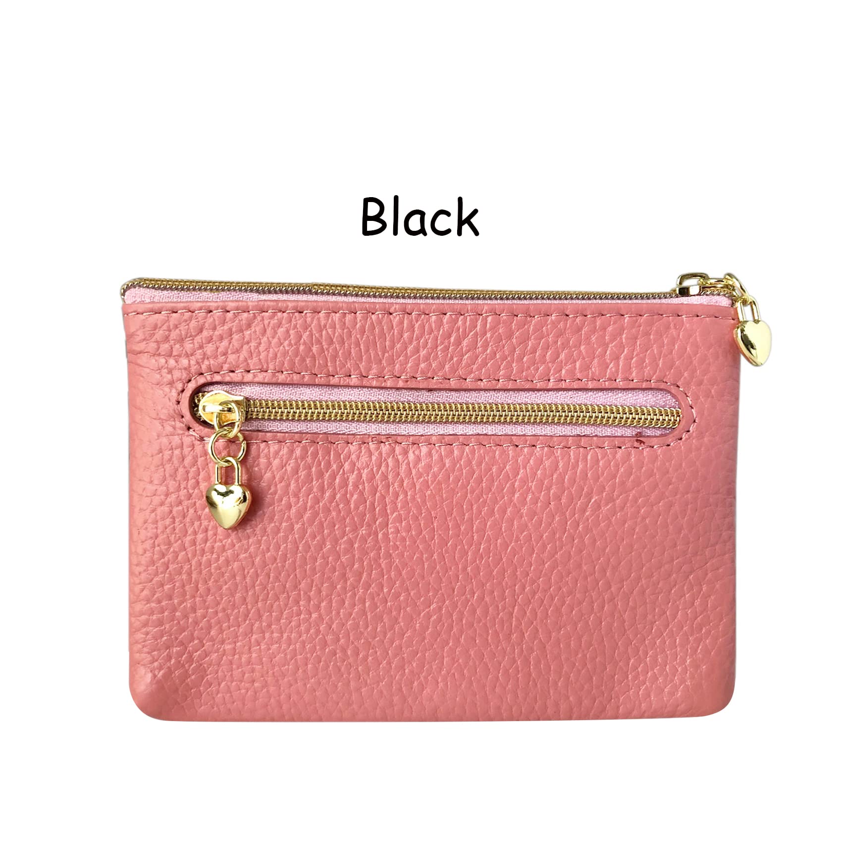 Women's Leather Portable Coin Purse, Pocket Wallet, Zipper Card Holder Wallet with Key Ring (Pink)