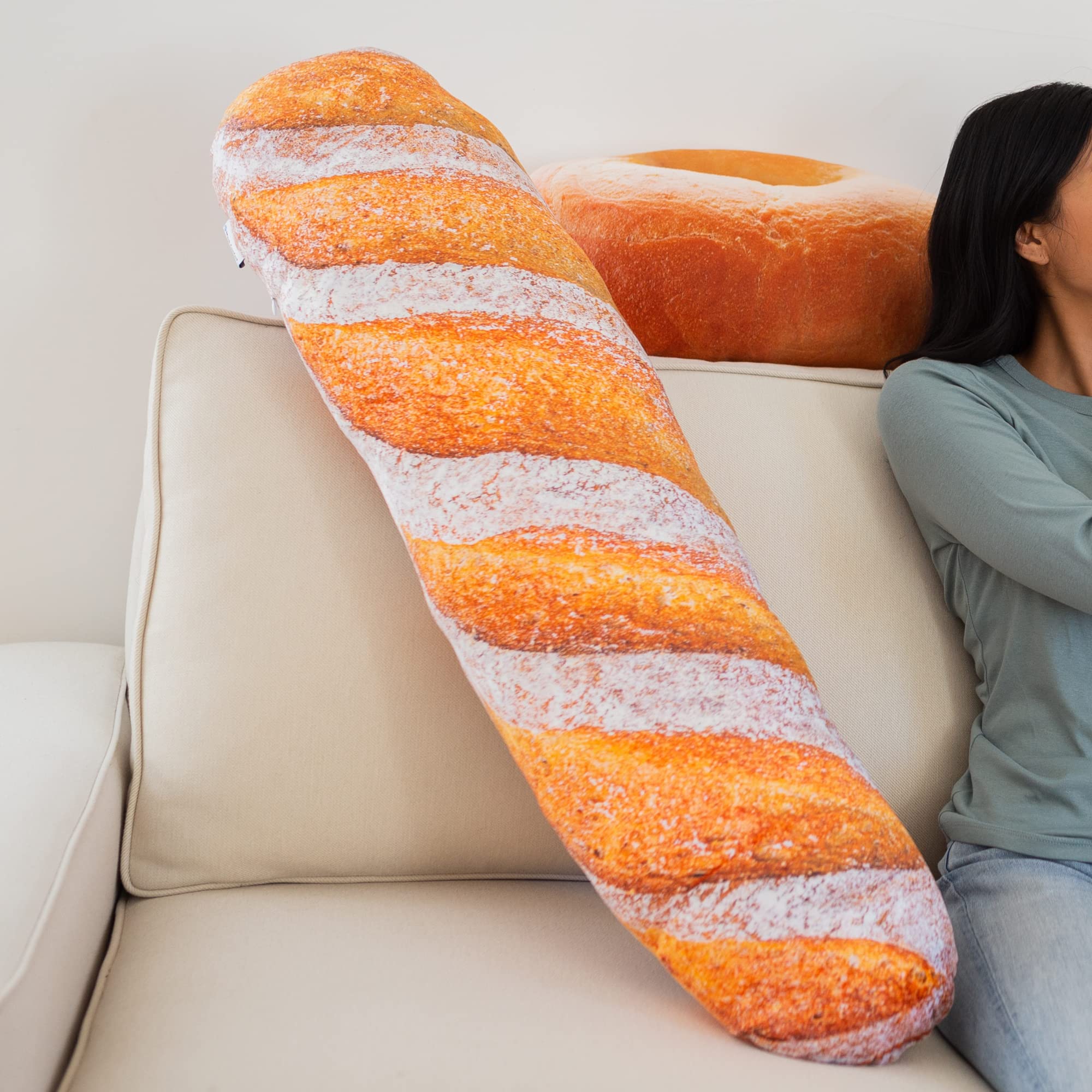 Much Comfort 42" 3D Rustic Baguette Throw Pillow - Made with Soft & Ultra Premium Fabric - Cute, Comfortable, Plush, Stuffed French Bread Loaf Body Cushion for Home Decor - Best Funny Gift - X-Large