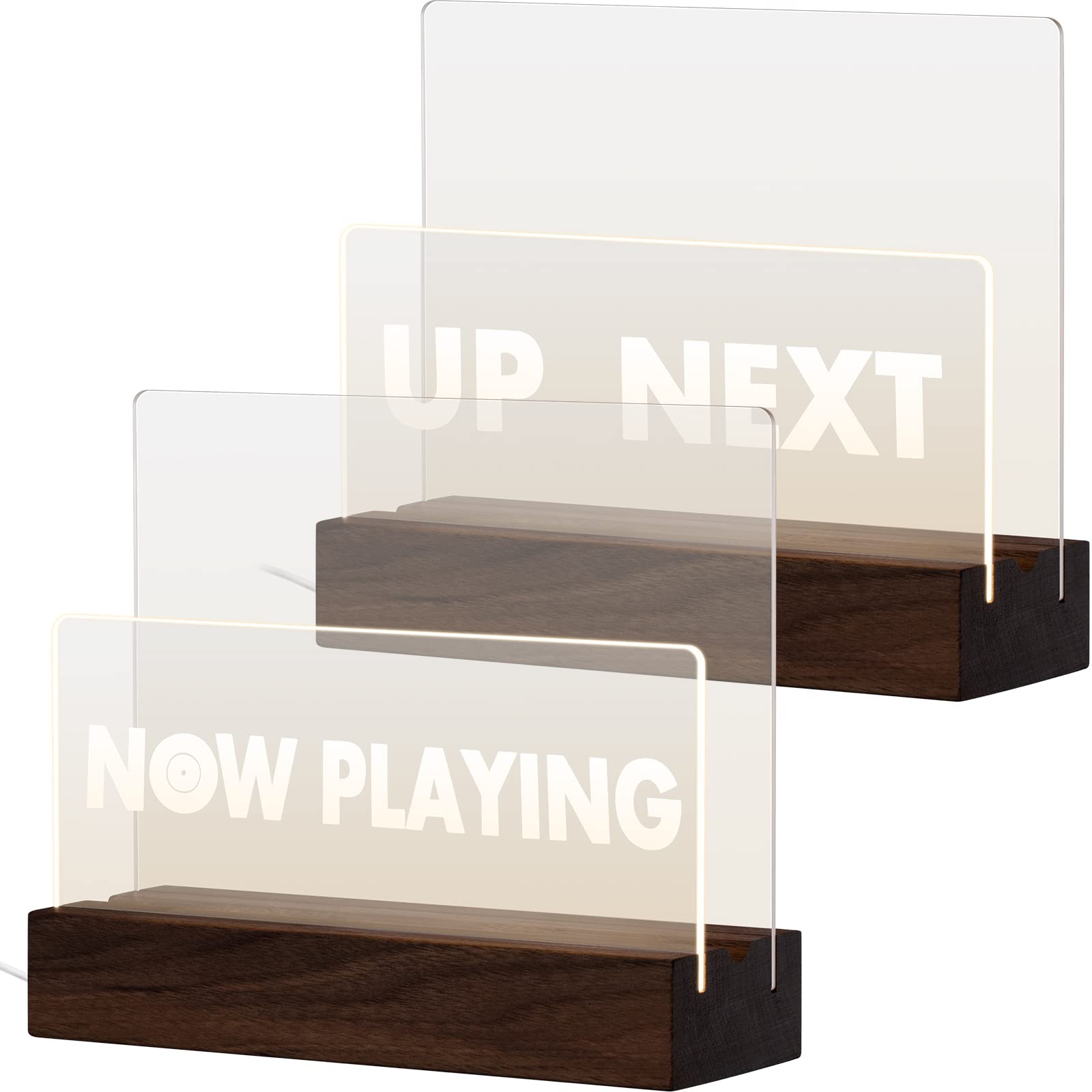 Marsui 2 Pieces Now Playing Vinyl Record Stand with LED Light Vinyl Record Holder up Next Record Display Stand Wooden Rack with Acrylic Panel Tabletop Record Stand Display for Vinyl Record