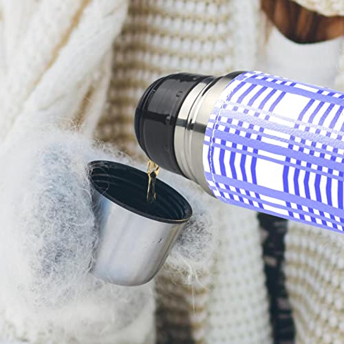 Stainless Steel Leather Vacuum Insulated Mug Purple Plaid Thermos Water Bottle for Hot and Cold Drinks Kids Adults 16 Oz