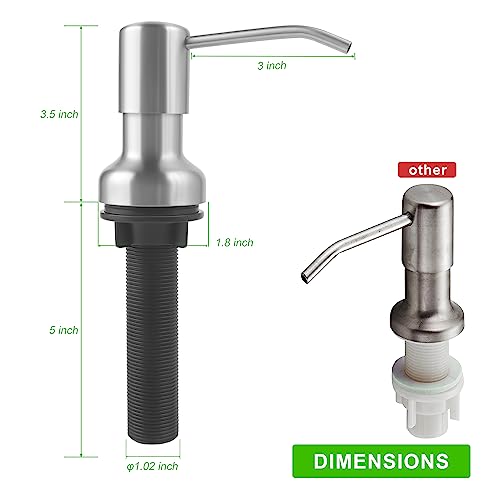 Soap Dispenser for Kitchen Sink, Sink Soap Dispenser with Longer Threaded Shaft Shank, 47" Extension Tube Connects Directly to Dish Soap Container, Wider Pump Head Base (Brushed Nickel)