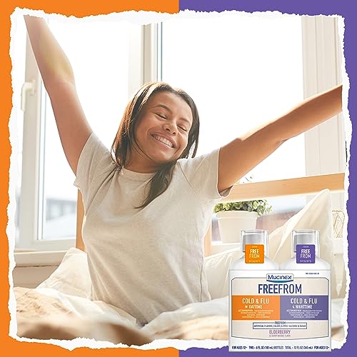 Mucinex FreeFrom Cold and Flu Daytime and Nighttime, Multi-Symptom Relief, Cherry, 6 Fl Oz (Pack of 2)
