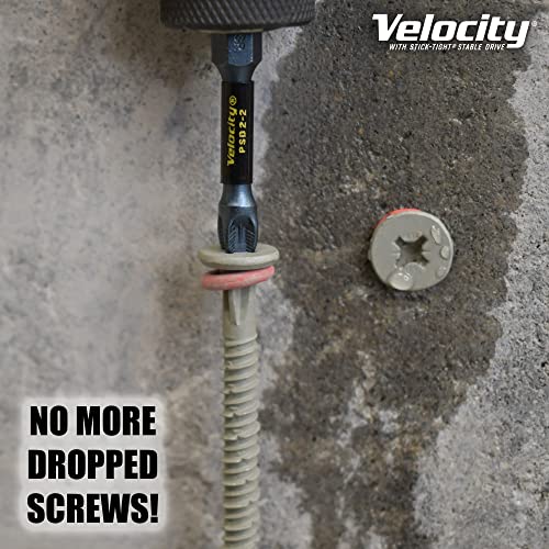 Velocity Concrete Screw Kit with RedSeal Moisture Barrier β Includes 12 High-Performance Concrete Screws, 1 Drill Bit, and 1 Driver Bit (Flat Head, Size 1/4β x 2 1/4β)