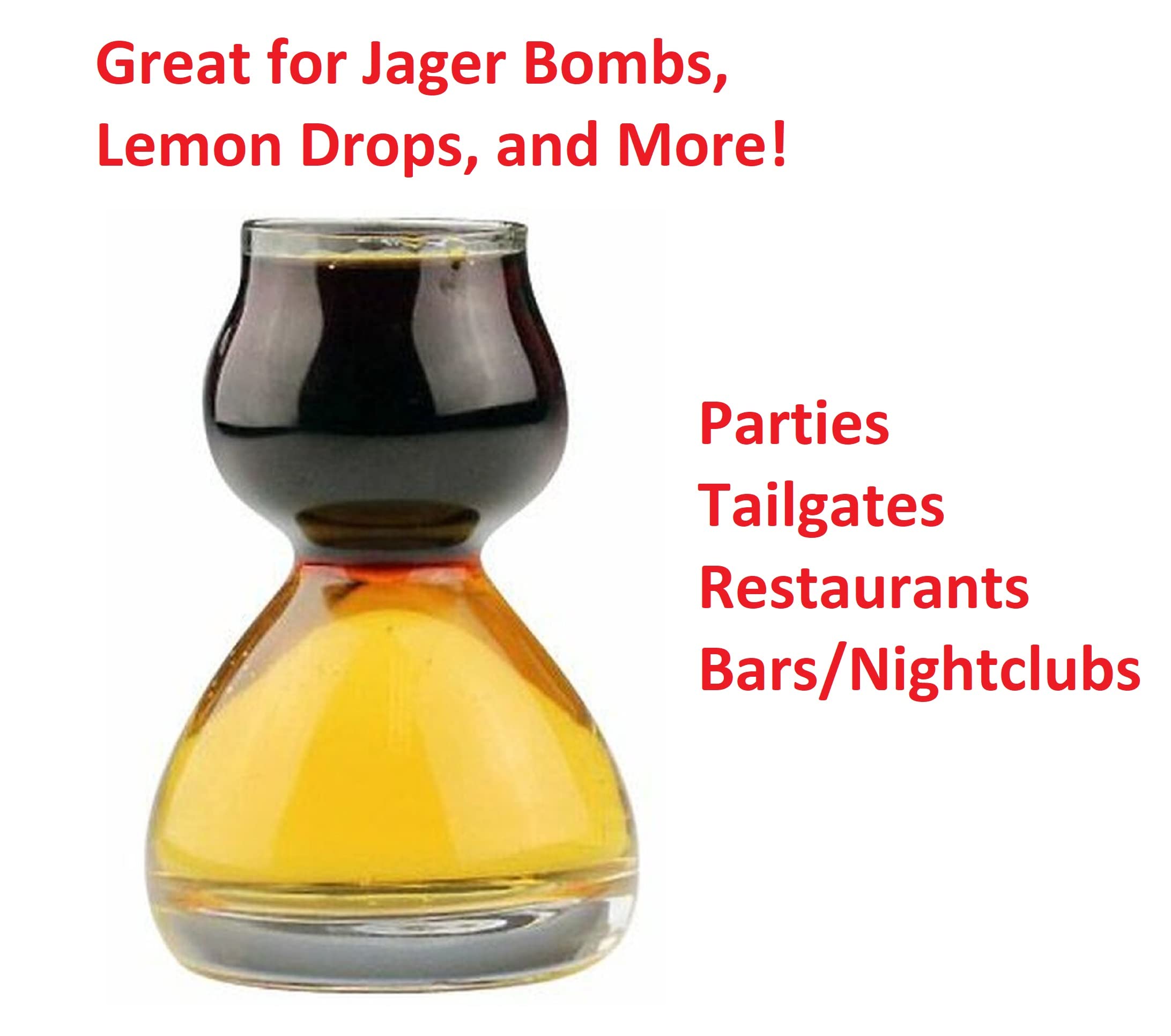 QUAFFER Double Bubble Layered Shot Glass Plus Recipe Card β Chaser Shot Glass Jigger for Smooth Tasty Shots β Fun Unique Split Shot Glasses Barware (1.25oz Top & 2.25oz Bottom, Set of 2)