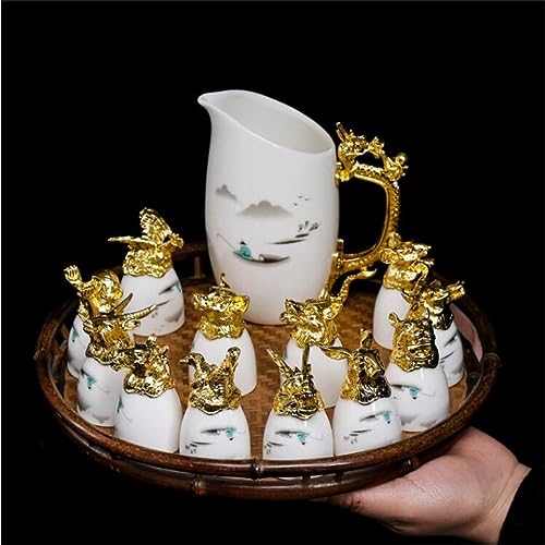 MMLLZEL Gift Box Set Ceramic White Wine Cup Wine Distributor Zodiac Wine Cup Home Gifts