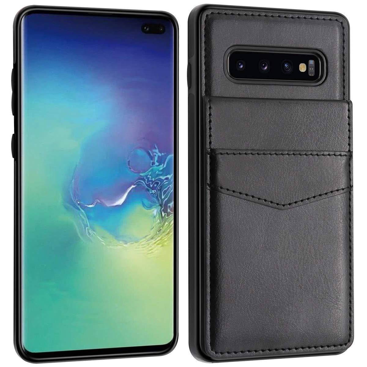 LakiBeibi Galaxy S10+ Case - Premium Leather Wallet, Card Holder, Folio Flip, Shockproof Protective - Black