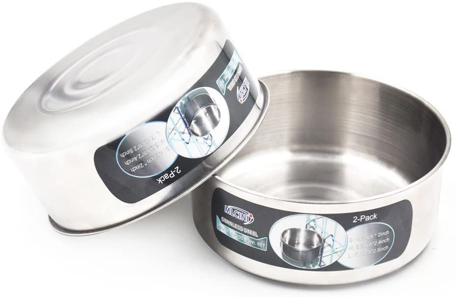 MLCINI Stainless Steel Pet Feeder, 2 Pack Hanging Dog Bowl & Cat Bowl, Non Spill Bunny Feeder with Hook for Crate Cage Kennel, 60 Ounce