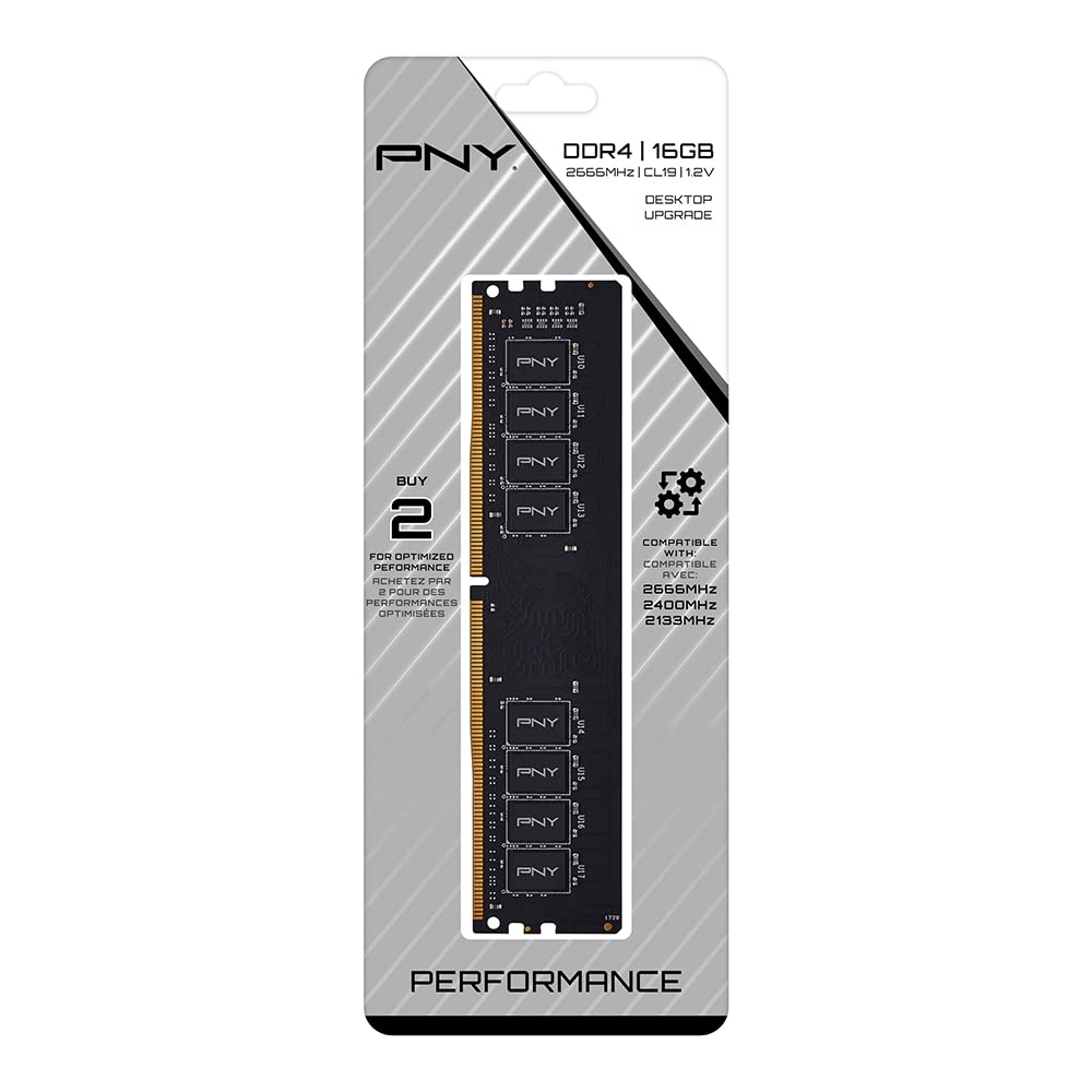 PNY Performance 16GB DDR4 DRAM 2666MHz (PC4-21300) CL19 (compatible with 2400MHz or 2133MHz) 1.2V Desktop (DIMM) Computer Memory – MD16GSD42666-TB
