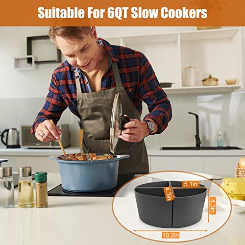 Slow Cooker Liners, Silicone Slow Cooker Divider Insert Fit 6QT Slow Cooker, Reusable & Leakproof, Easy Clean & Dishwasher Safe,BPA Free (4 Count, Grey)