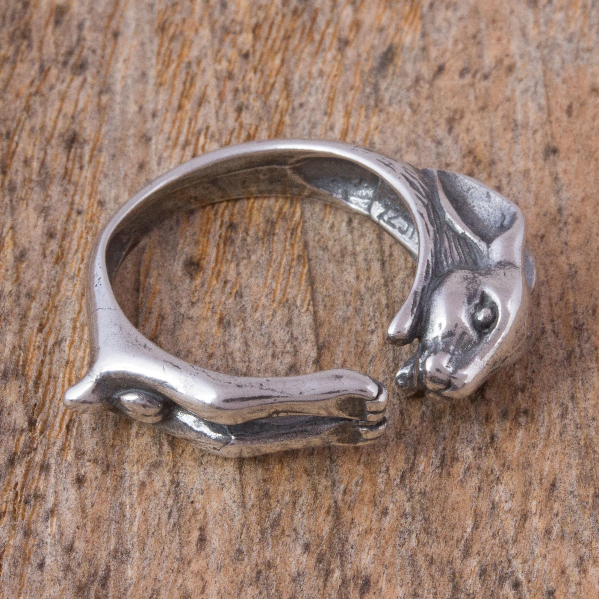 NOVICA Artisan Handmade Sterling Silver Wrap Ring Rabbitshaped from Mexico No Stone Animal Themed [ring Front 0.2 in L x 0.6 in W x 0.2 in H Band Width 3 mm W] ' Rabbit of Abundance'