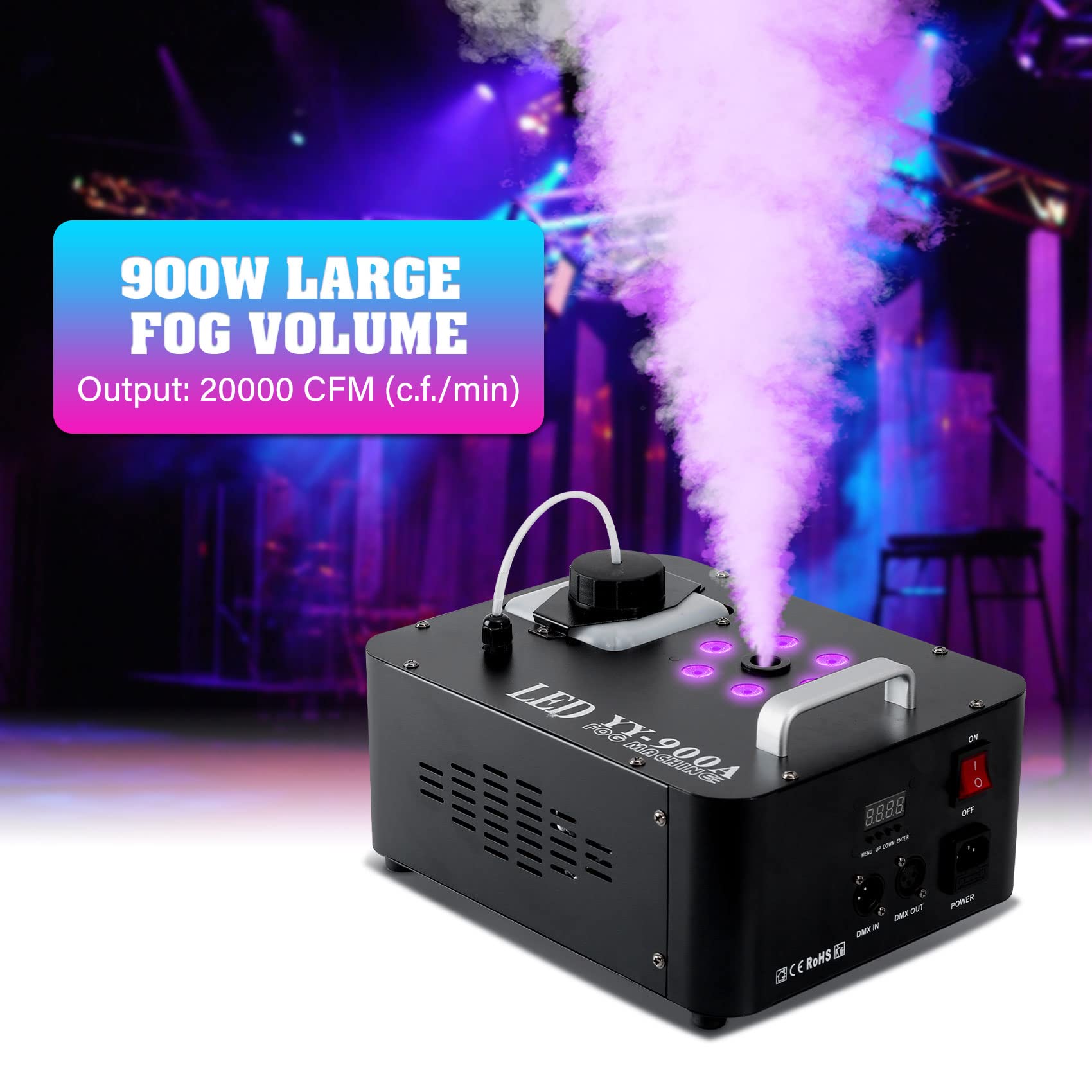 TCFUNDY 900W Fog Machine DMX 6 LED Lights RGB Smoke Machine Vertical Spray W/Remote for Halloween Wedding Party DJ Lighting Stage Effect
