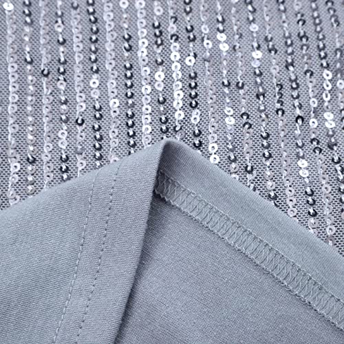 Women's Spring and Summer Solid Color Sequin Round Neck Splicing Loose Casual T Shirt Oversized Shirts for Women Grey