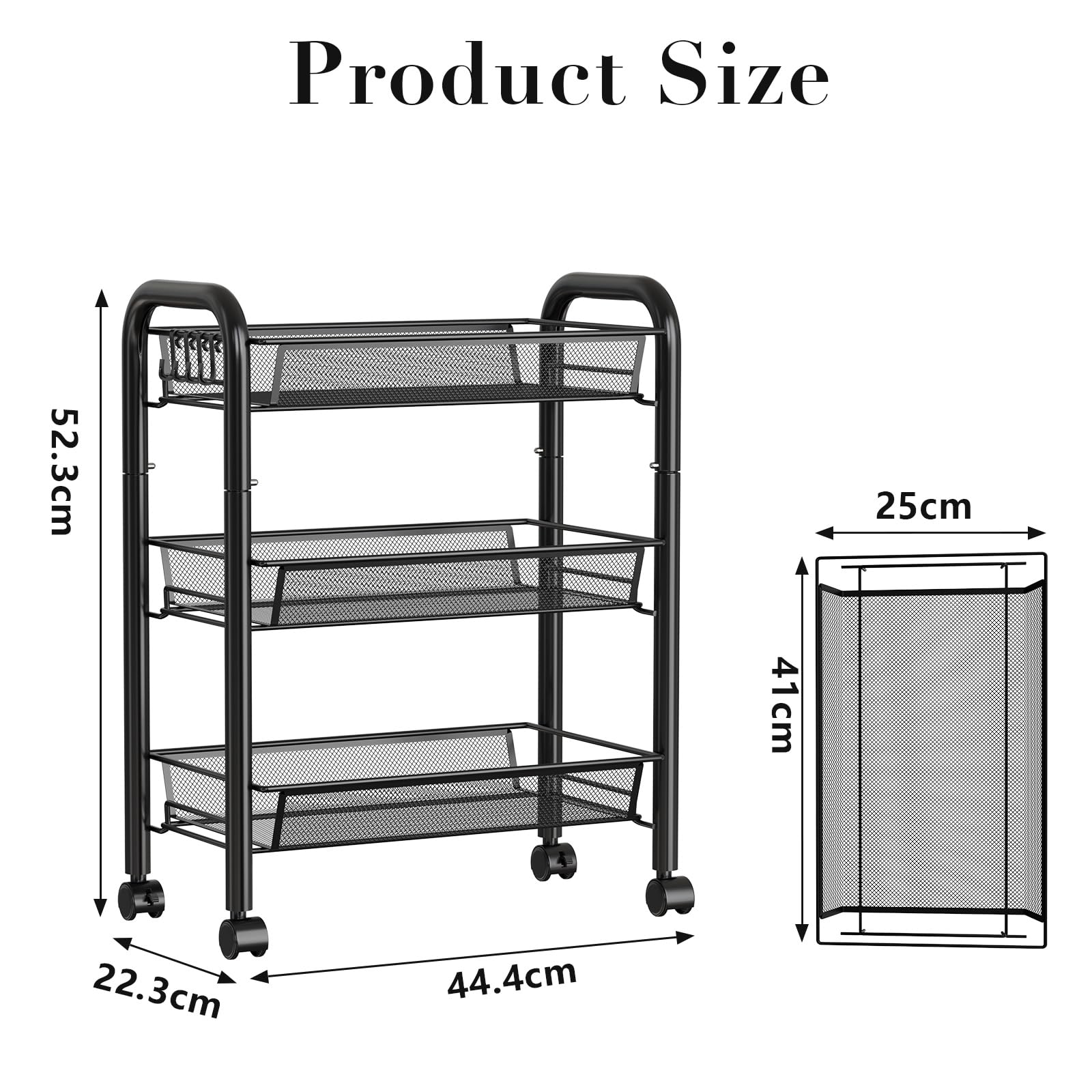 Pokfeic 3-Tier All Metal Rolling Utility Cart, Rolling Metal Organization Cart with Lockable Wheels, Easy Assembly Mobile Utility Cart for Kitchen, Bathroom, Office, Workshop, Rolling Storage Cart