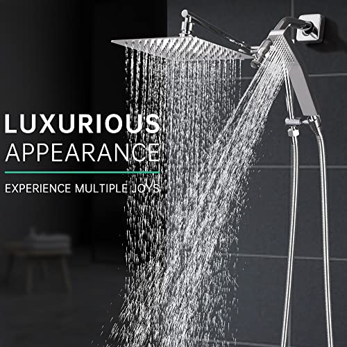 V-Frankness All Metal Dual Shower Head with Handheld Combo, 8 Inches Rain Shower Head Contains Diverter with Adjustable Shower Arm and Holder, and 70 Inches Extra Long Stainless Steel Hose (Chrome)