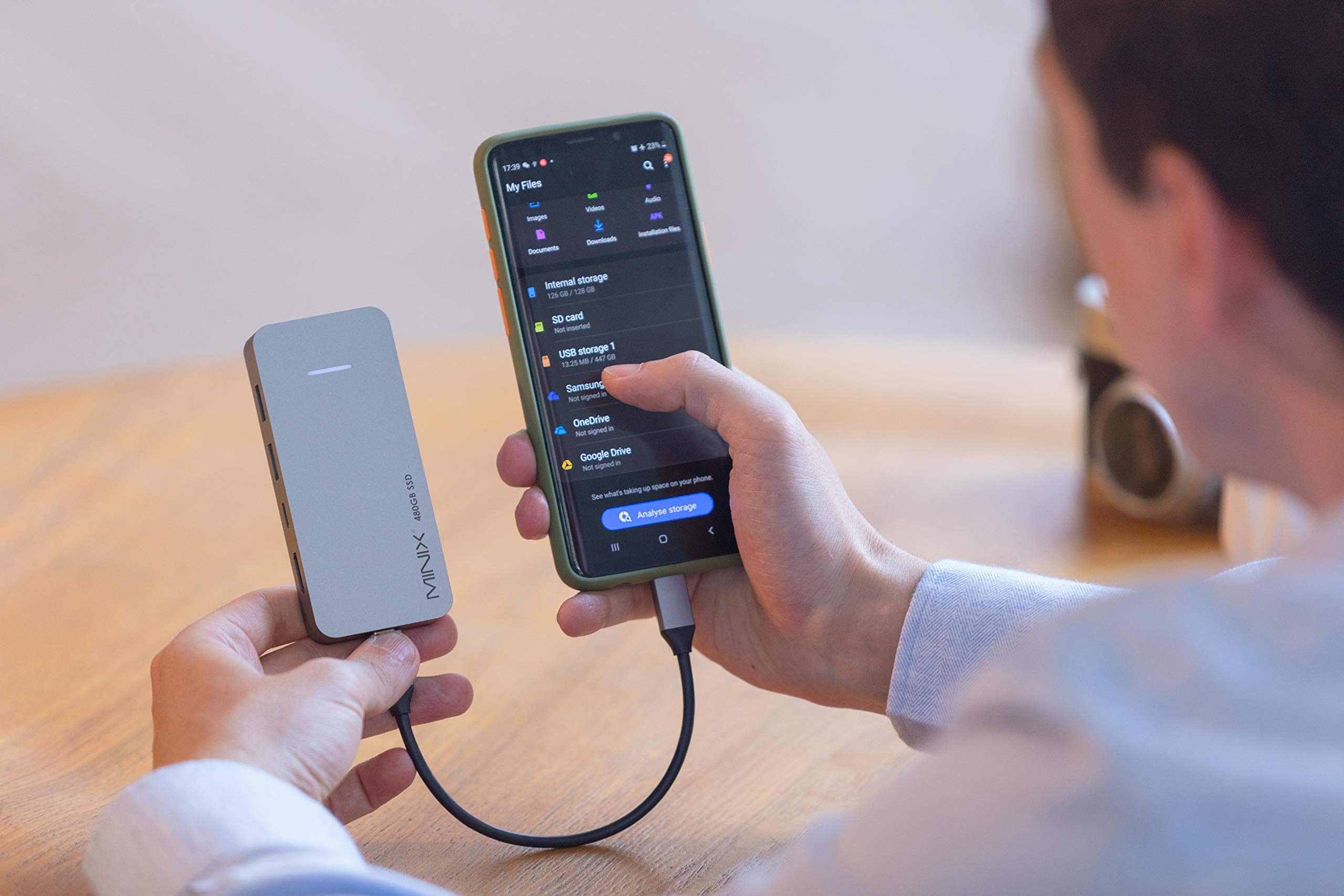 MINIX 480GB USB-C Multiport High-Speed SSD Storage Hub-Gigabit Ethernet,4K HDMI (60Hz), USB-C Pass-Through, USB 3.0-Compatible with macOS, iPadOS and Windows 10 OS. (NEO SG4-Silver)