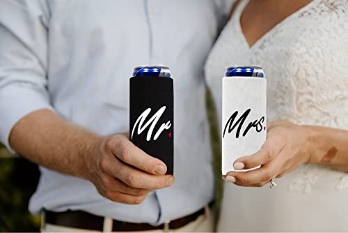 QualityPerfection Can Cooler Sleeves (2 Sets Regular + 2 Sets Slim) Insulated, Beer/Energy Drink Neoprene 4mm Thickness Thermocoolers for 12 oz Tall Skinny Beverage 4 Pack (Mr & Mrs