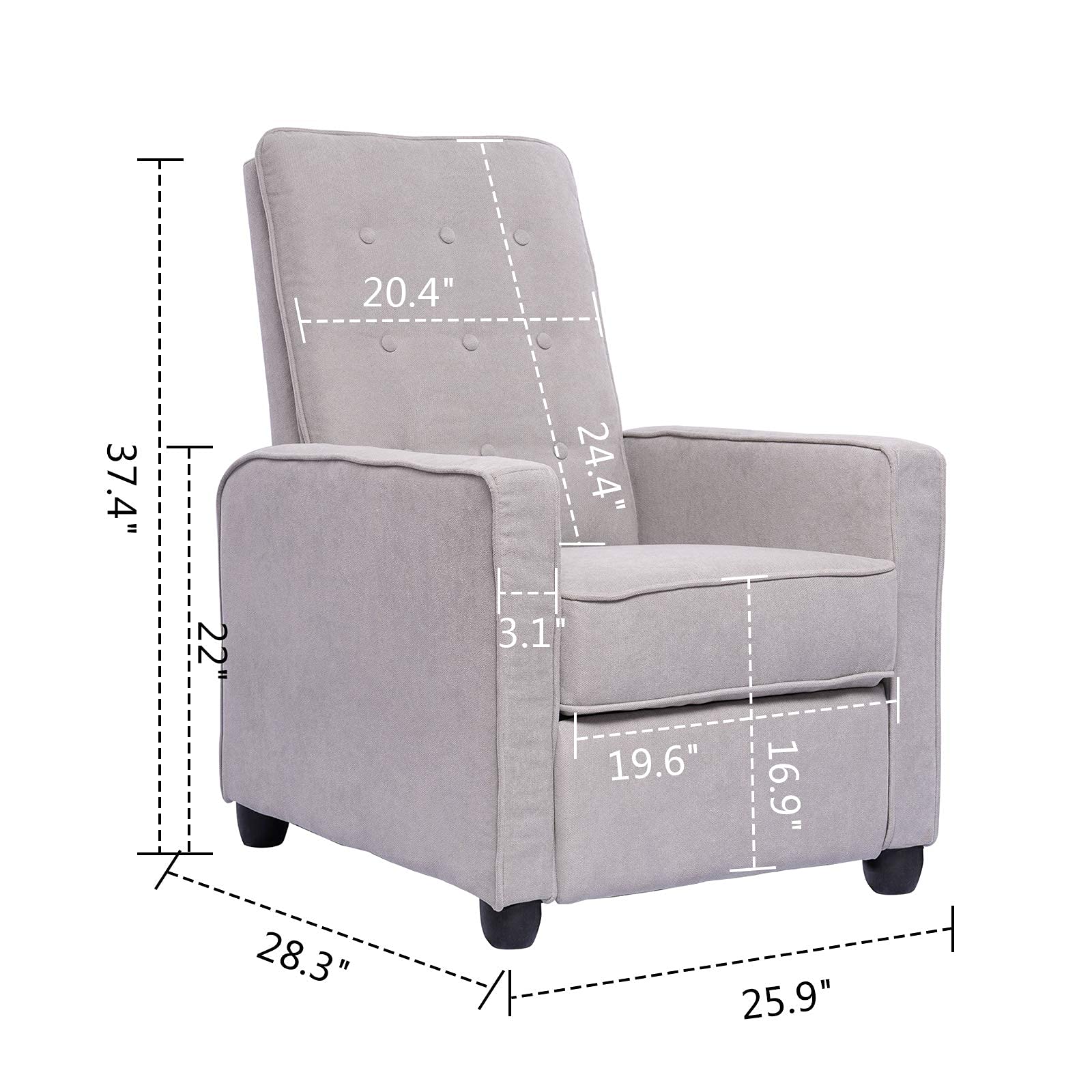 Polar Aurora Mid-Century Modern Push Back Recliner Chair Fabric Accent Arm Chair Ergonomic Lounge for Living Room(Light Grey)