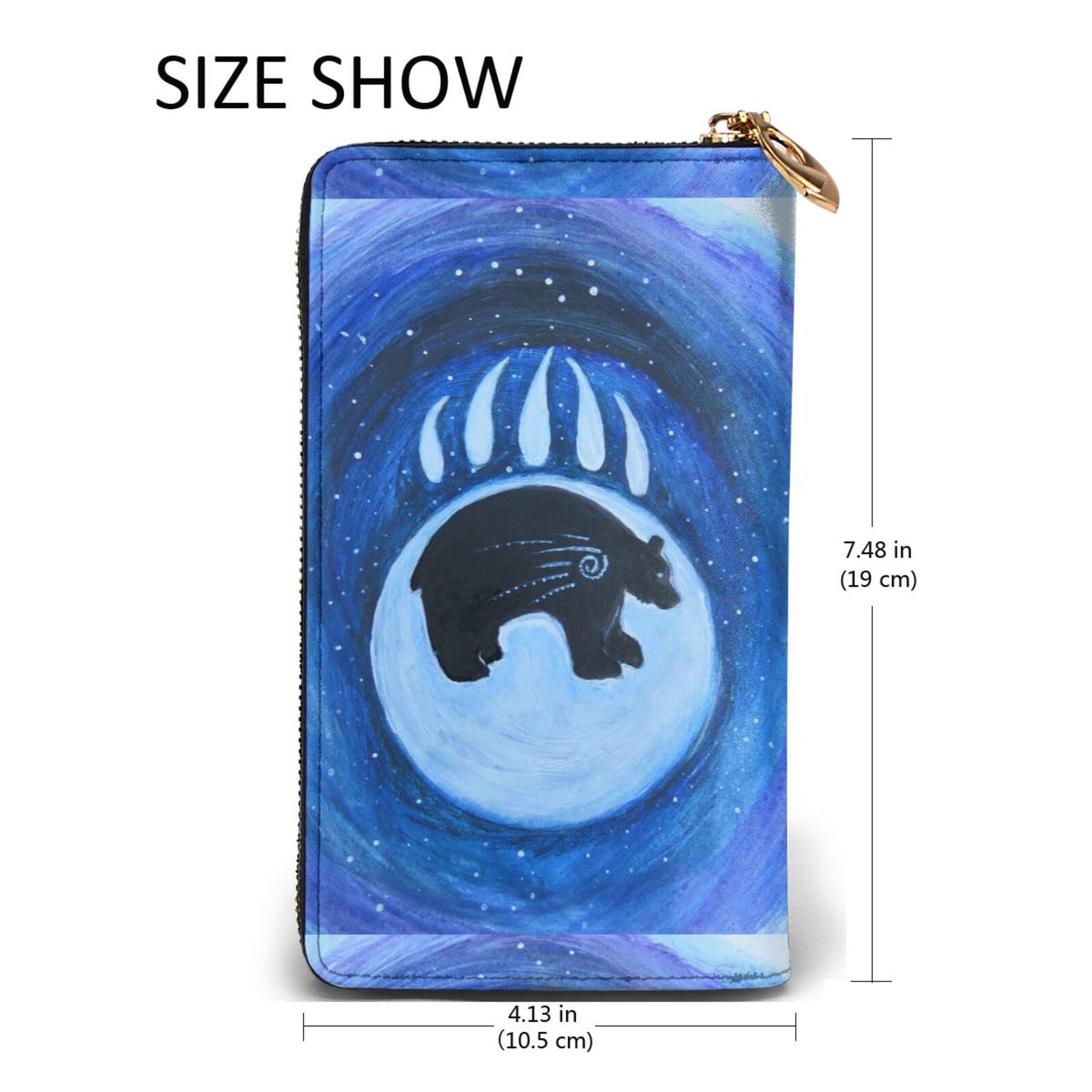 Women Zip Around Long Wallet Bear Clan Native American Printed Credit Card Holder Purse