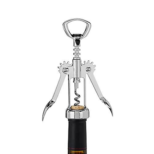 True Soar Winged Corkscrew Wine Opener - Self Centering Worm, Stainless Steel, Manual Wine Bottle Opener, Chrome Silver