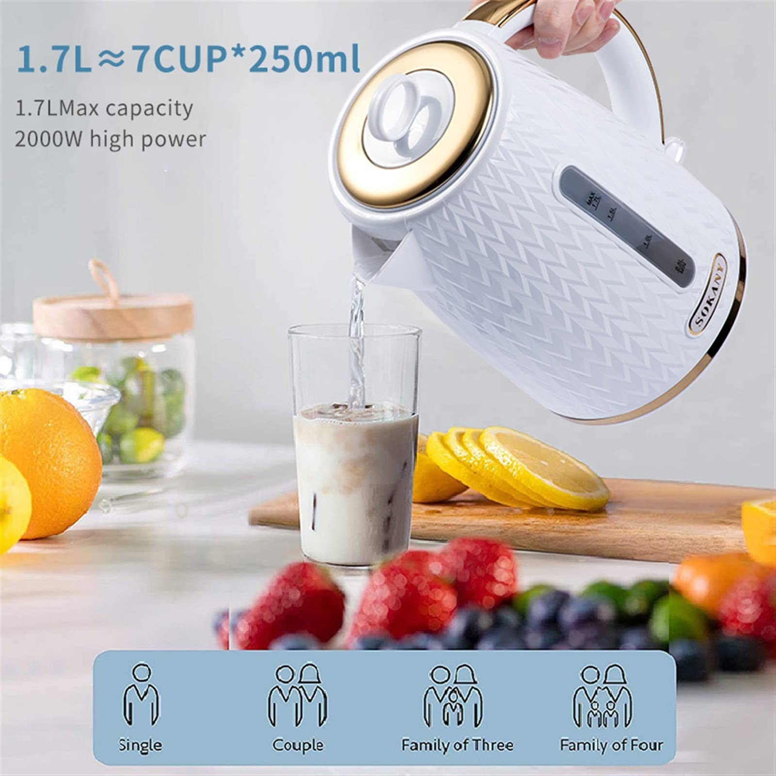 MMSEKT Camping Kettle Electric Kettle White 2000W Handheld Instant Heating Electric Water Kettle Auto Power-off 1.7L Capacity