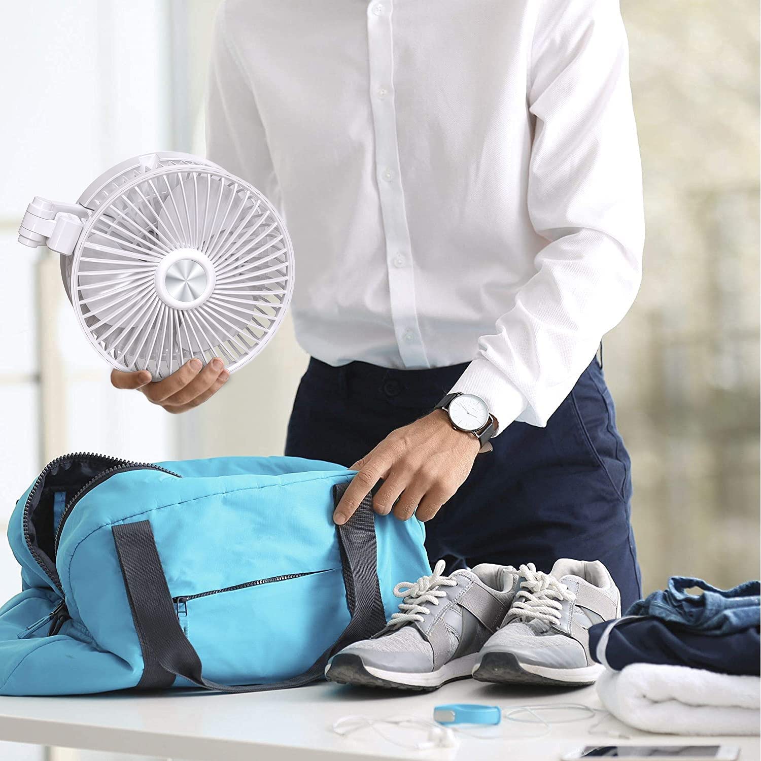 Taipow Table Fan USB Desk Fan, Portable Adjustable Folding Fan 3-level Desk Lamp Super Quiet Personal Fan with 3-speed Wind 5200mAh Rechargeable Battery for Office Home Bedroom