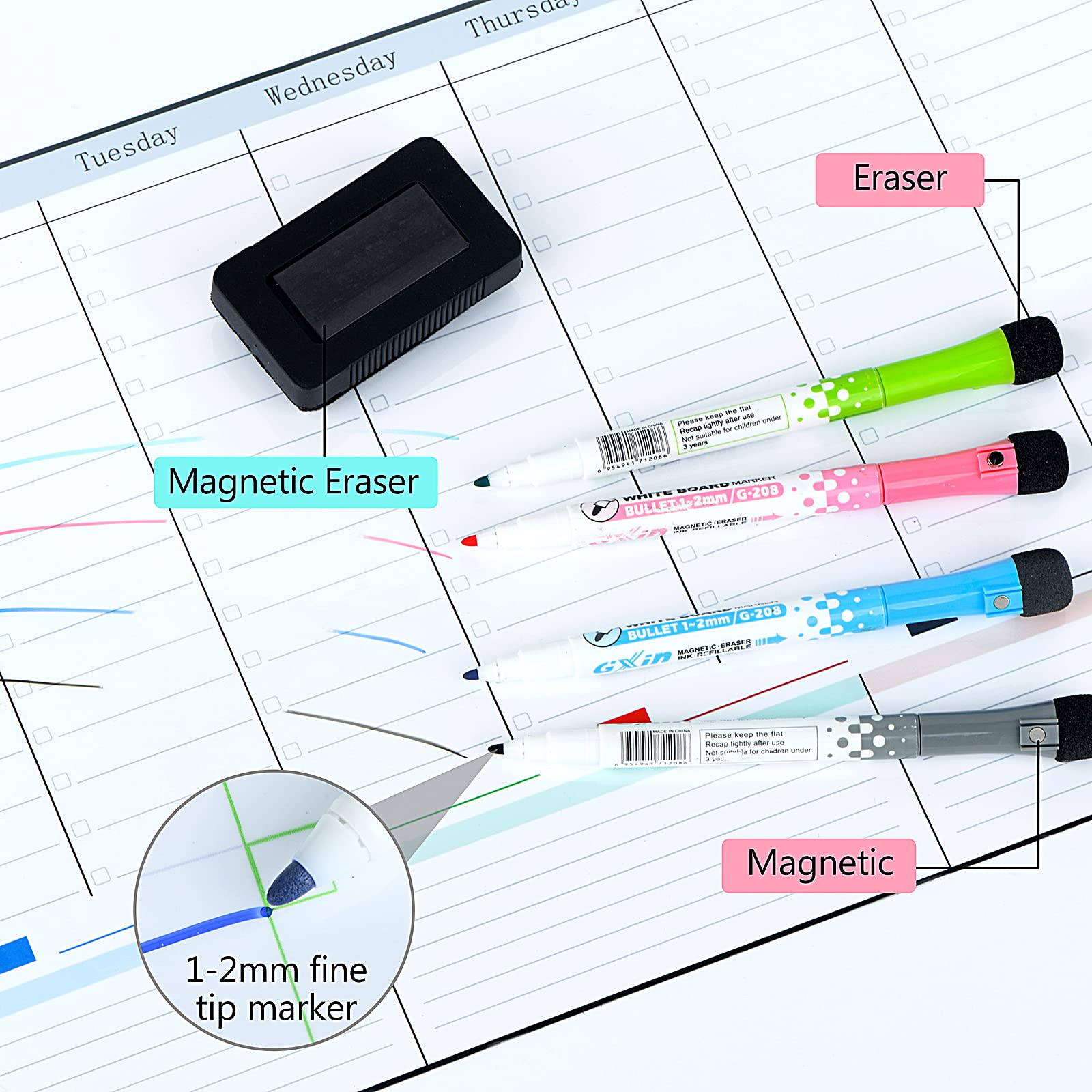 POPRUN Magnetic Weekly Dry Erase Board Calendar for Fridge, 16.9"x11"Schedule Board, Weekly Planner Whiteboard Calendar with Hourly Time Slots To Do List Perfect as Planner Board for School and Family