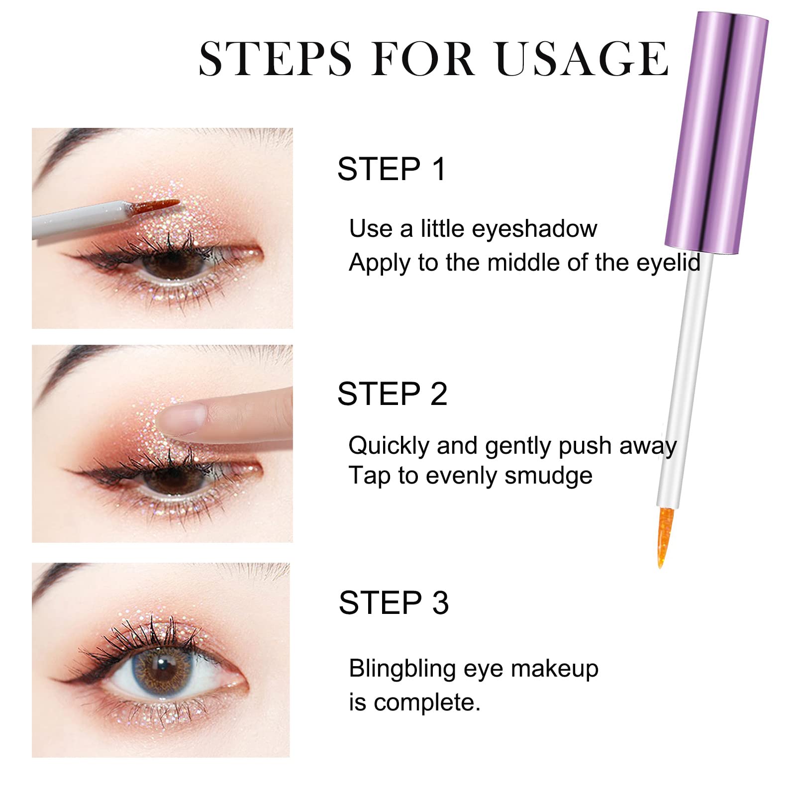 Moakxer 3 Colors Liquid Glitter Eyeshadow,Korean Makeup Eye Shadow Bling,Korean Eye Glitter,Long Lasting Waterproof Sparkling