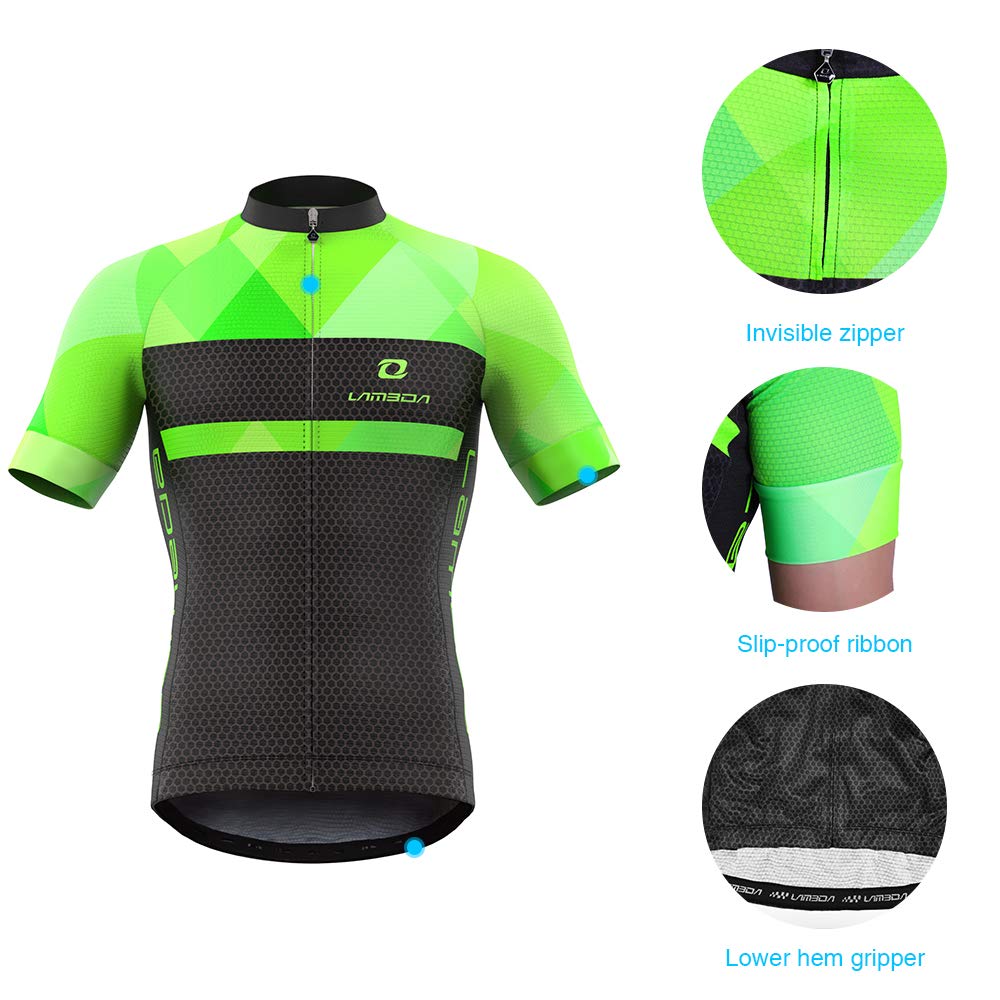 LAMEDA Cycling Jersey Men Green Road Bike Jersey Bicycle Shirt for Men (Green, L)