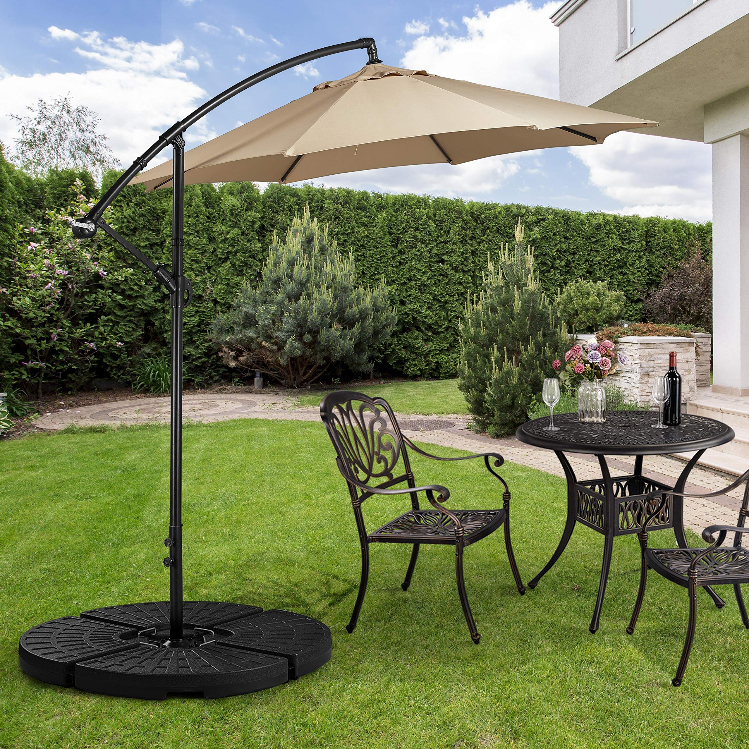 Yaheetech 4Pcs 13L Heavy Duty Offset Outdoor Umbrella Base Water & Sand Filled Cantilever Offset Patio Umbrella Base Stand, Black