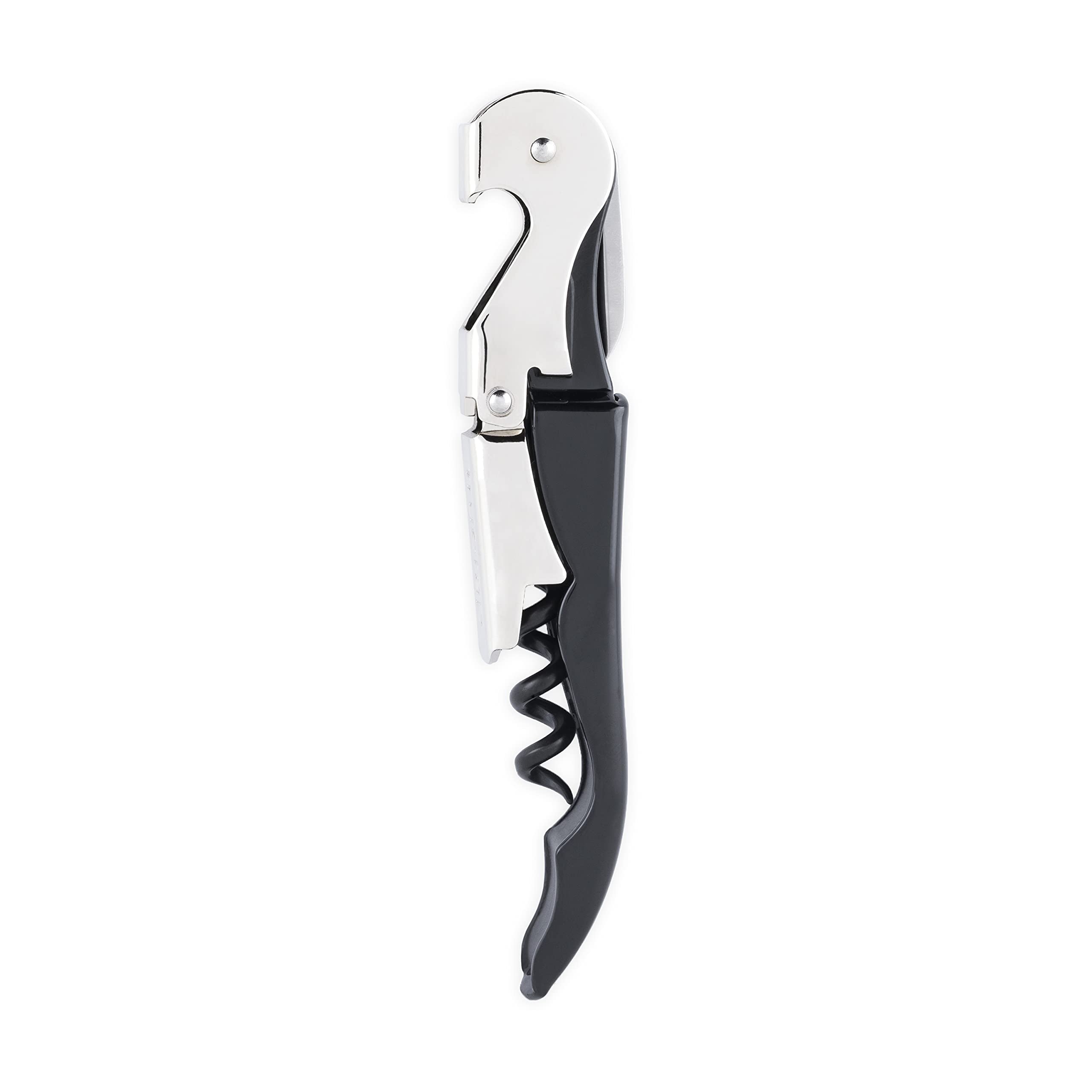True TrueTap Double Hinged Waiterâs Corkscrew, Black Wine Bottle Opener with Flat Foil Cutter, Wine Key