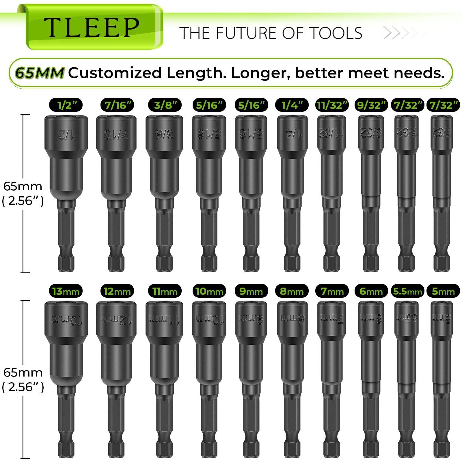 TLEEP 20 x Magnetic Power Nut Driver Set for Impact Drill, Extended 1/4" Hex Head Drill Bit Set SAE & Metric, 10 x 1/4 Inch Hex Head Allen Wrench Drill Bits Long 100MM, Metric 1.5mm to 12mm