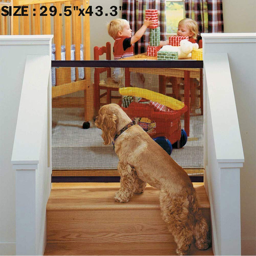 Magic Retractable Gate for Dogs, Pet Safety Gate Portable Folding mesh, 29.5"x43.3" Pet Isolation Net Safety Guard Indoor and Outdoor Install Anywhere for Pets Dog Cat(s)