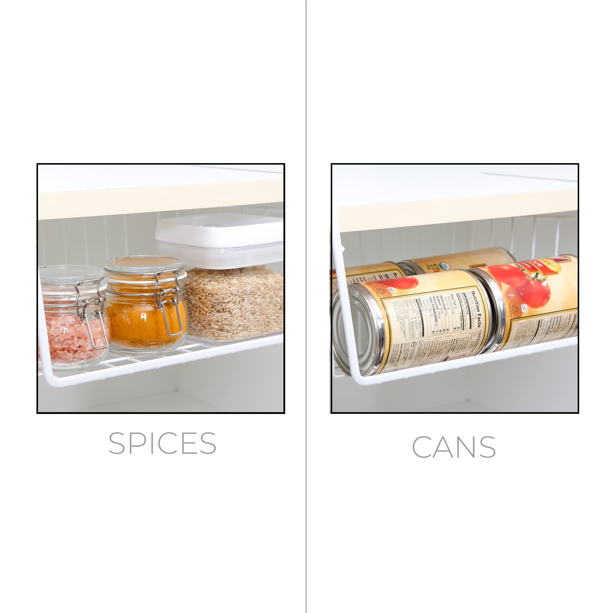 Smart Design Cabinet Storage Shelf Rack and Undershelf Storage Basket Bundle – Medium Shelf Rack (8.5 x 13.25 Inch) and Medium Storage Basket (16 x 5.5 Inch) – Steel Metal Wire – White