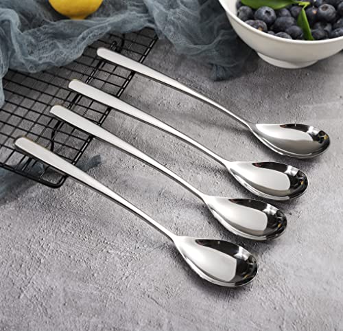 Soup Spoons Set of 6 Stainless Steel Round Spoons Asian Soup Spoon Long Handle Dinner Spoons for Kitchen Restaurant Home