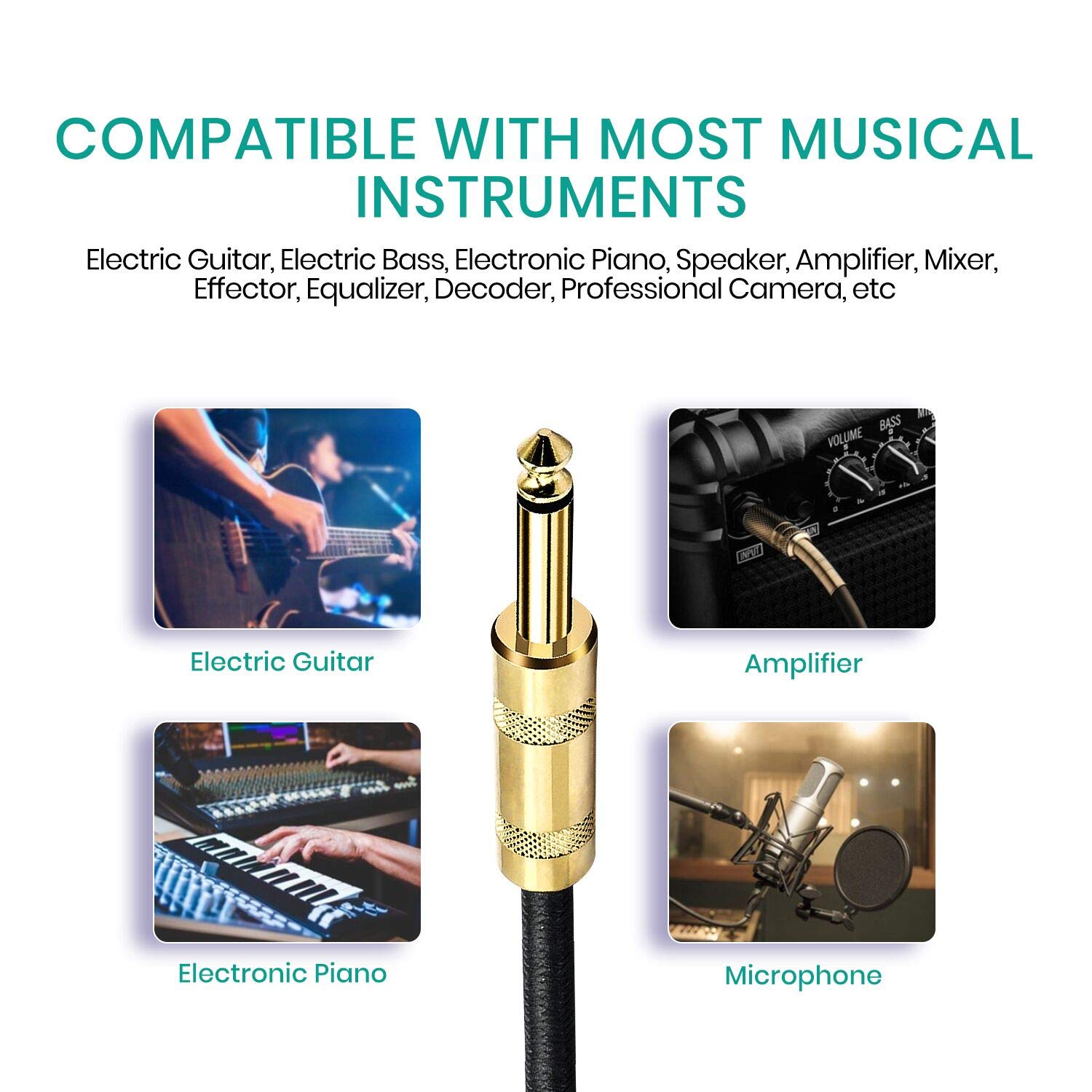 MeloAudio 10FT USB Guitar Cable Guitar Cord USB 2.0 Male to 6.35mm 1/4 Inch TS Mono Jack Connector Cord Adapter Compatible Windows and MacOS Guitar Base to PC for Music Instrument Recording Singing